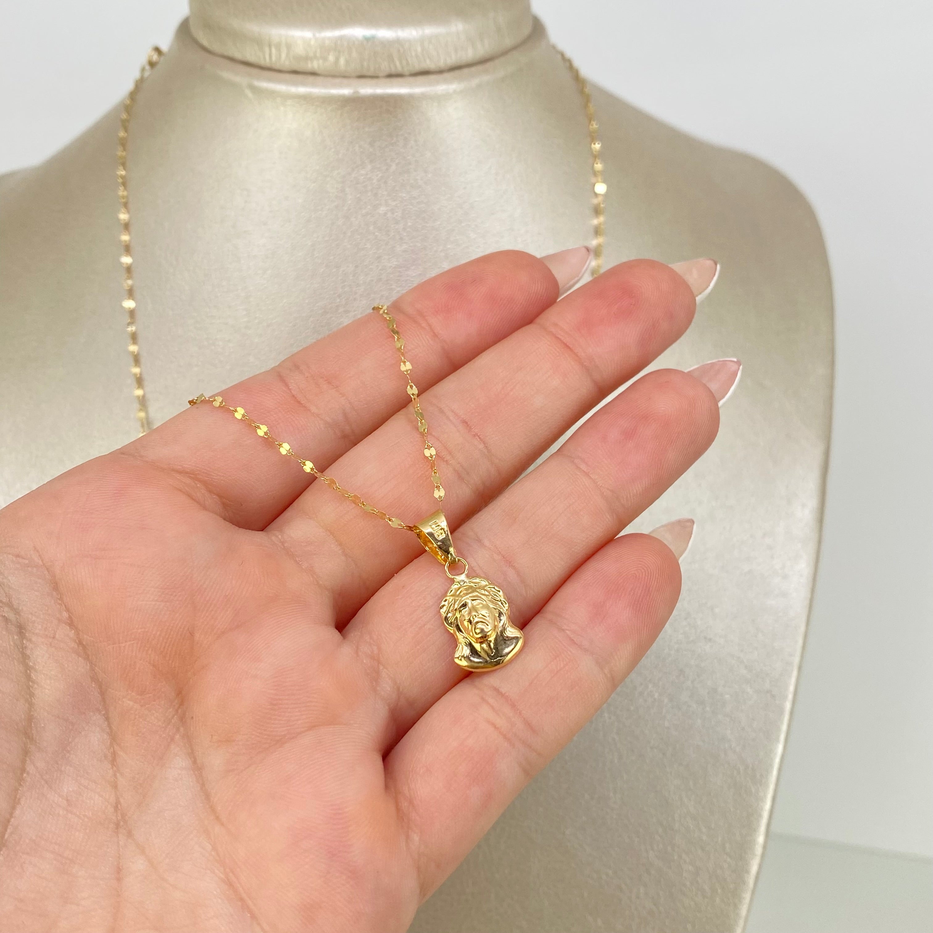 Set Cadena Flor Espejo Crispeta + Dije Rostro Cristo Oro amarillo 18 ...