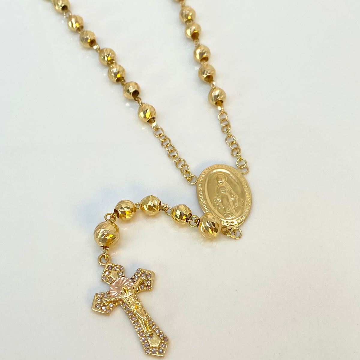 Rosario Virgen Milagrosa / Cruz Cristo Balines Diamantados Oro amarill ...