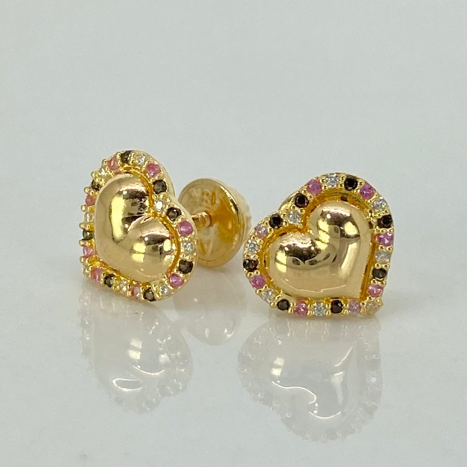 Topos Corazon Cicones Blancos Rosas Oro amarillo 18k 1,2 Gr / 9 mm ...