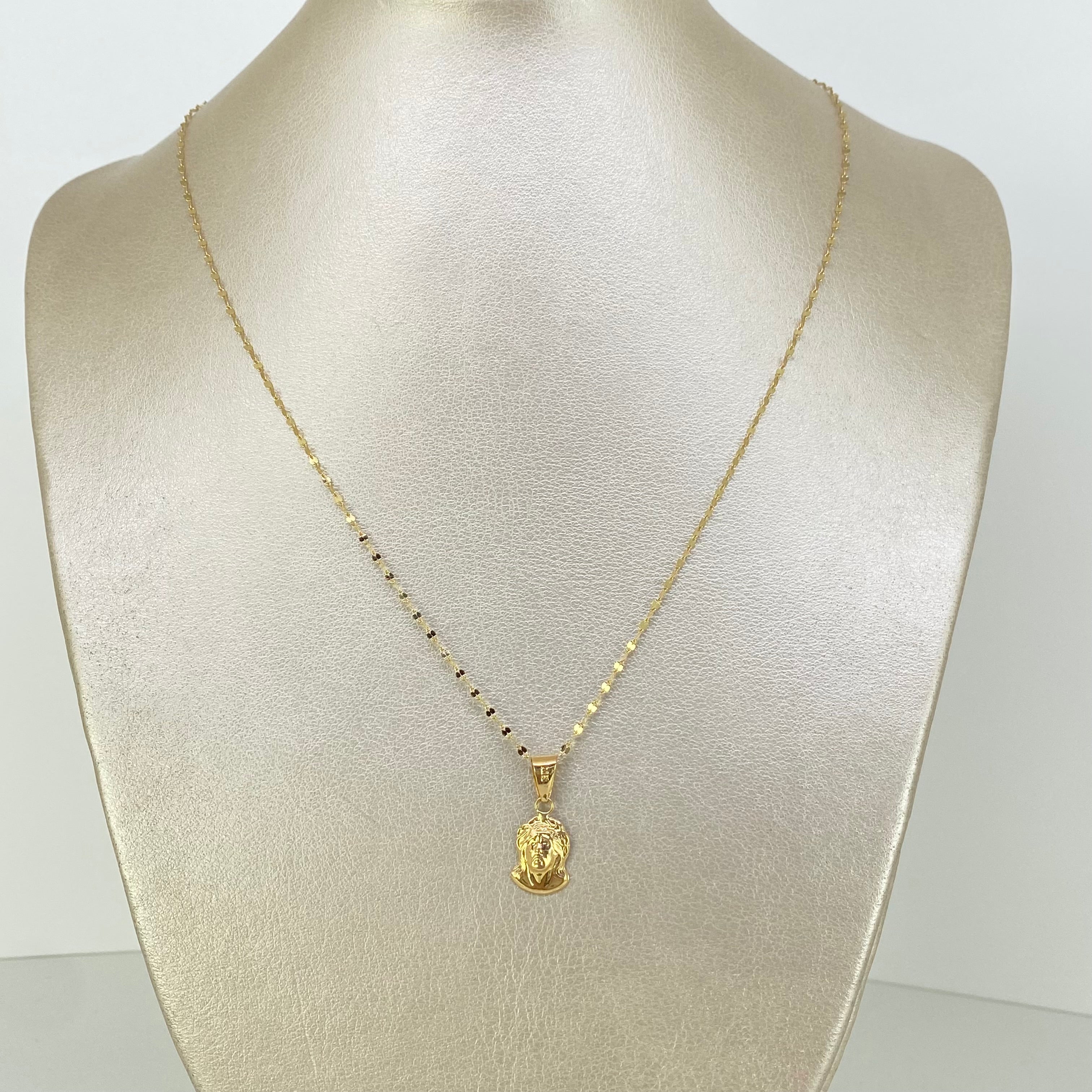 Set Cadena Flor Espejo Crispeta + Dije Rostro Cristo Oro amarillo 18 ...