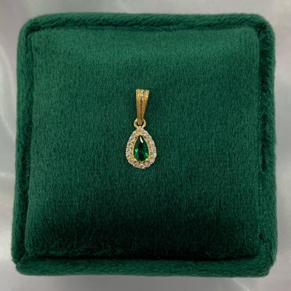 Dije Gota Circon Verde Y Blanco Oro amarillo 18k 0,70 Gr / 1,5 Cm ...